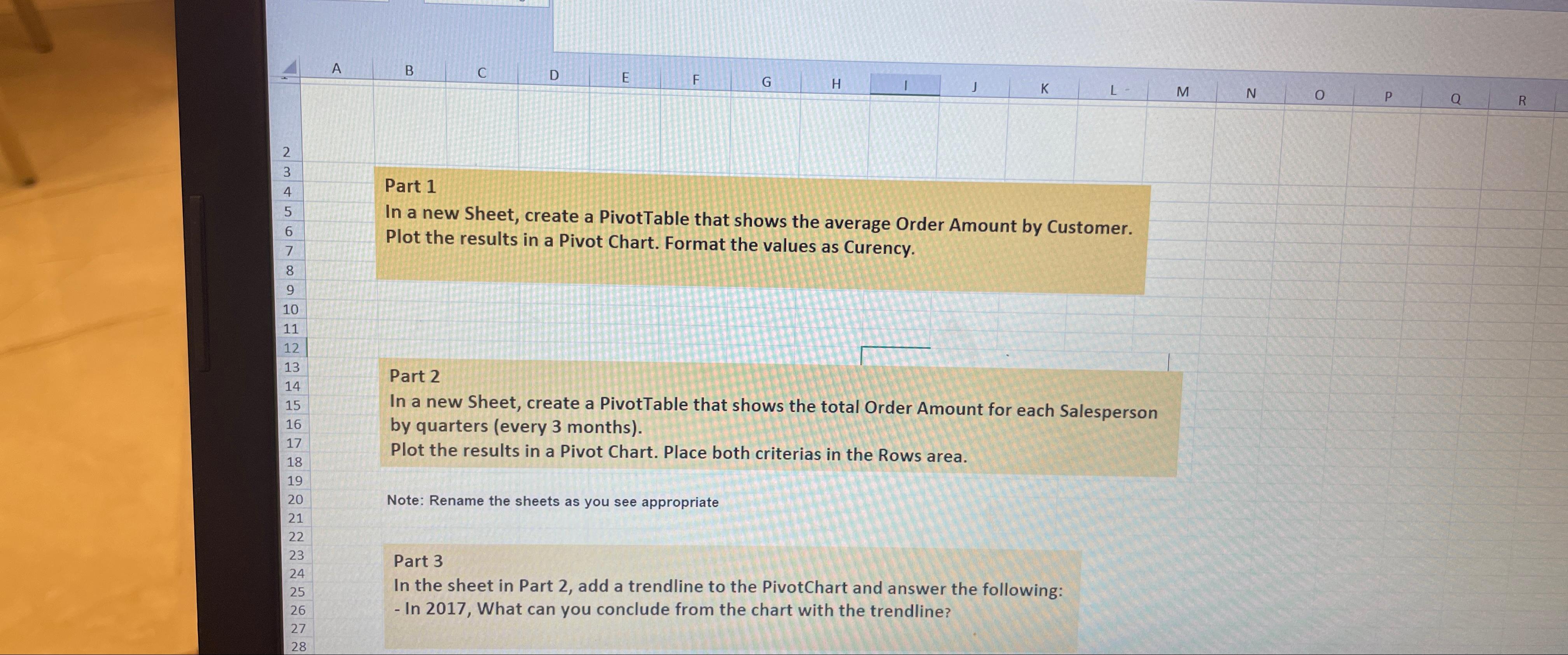 Solved Part 1In A New Sheet Create A PivotTable That Shows Chegg