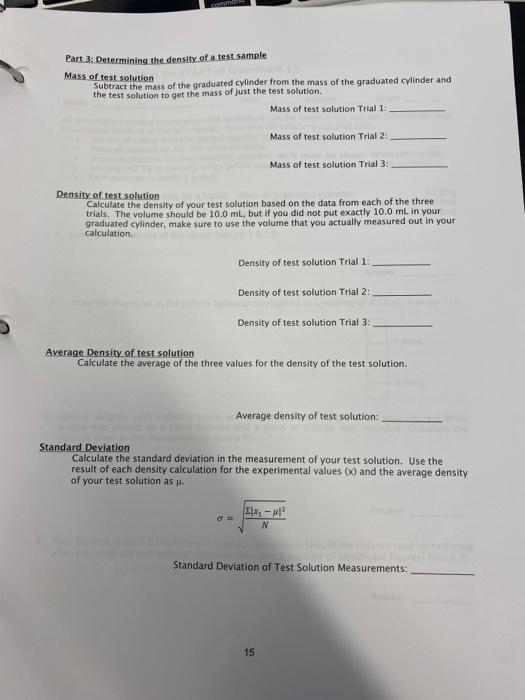 Solved Part 3: Determining the density of a test sample Mass | Chegg.com