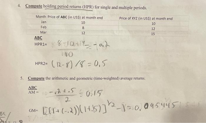 Solved 4. Compute holding period returns (HPR) for single | Chegg.com