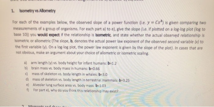 Solved 1. Isometry vs Allometry For each of the examples | Chegg.com