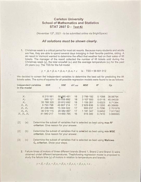 Carleton University School of Mathematics and | Chegg.com
