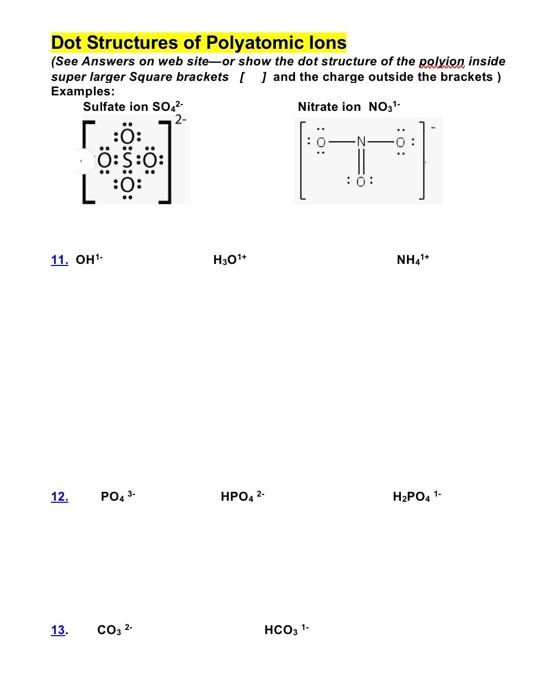Solved Dot Structures of Polyatomic lons (See Answers on web | Chegg.com