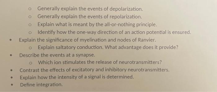 Solved Generally explain the events of depolarization. | Chegg.com