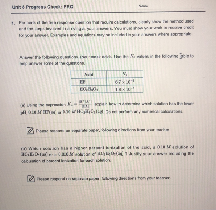 Solved Unit 8 Progress Check: FRQ Name 1. For parts of the | Chegg.com