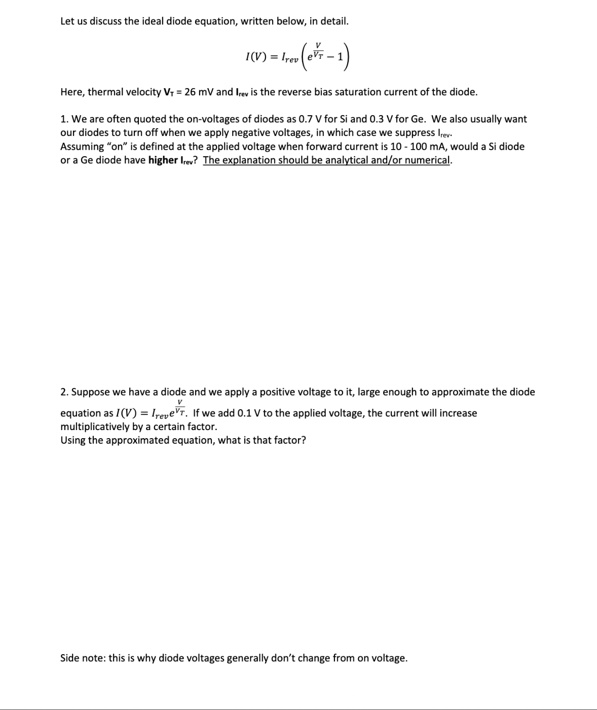Solved Let us discuss the ideal diode equation, written | Chegg.com