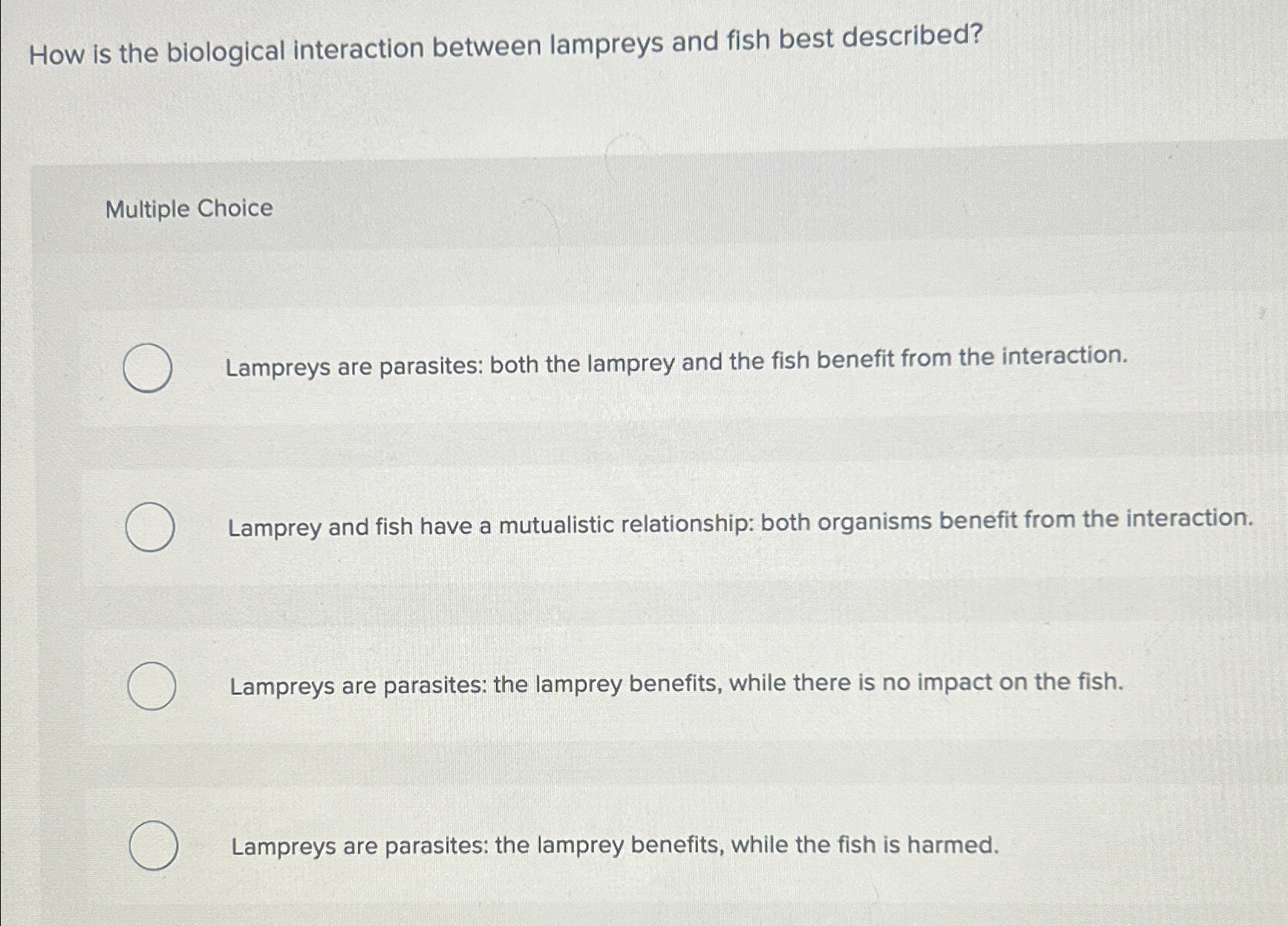 Solved How is the biological interaction between lampreys | Chegg.com