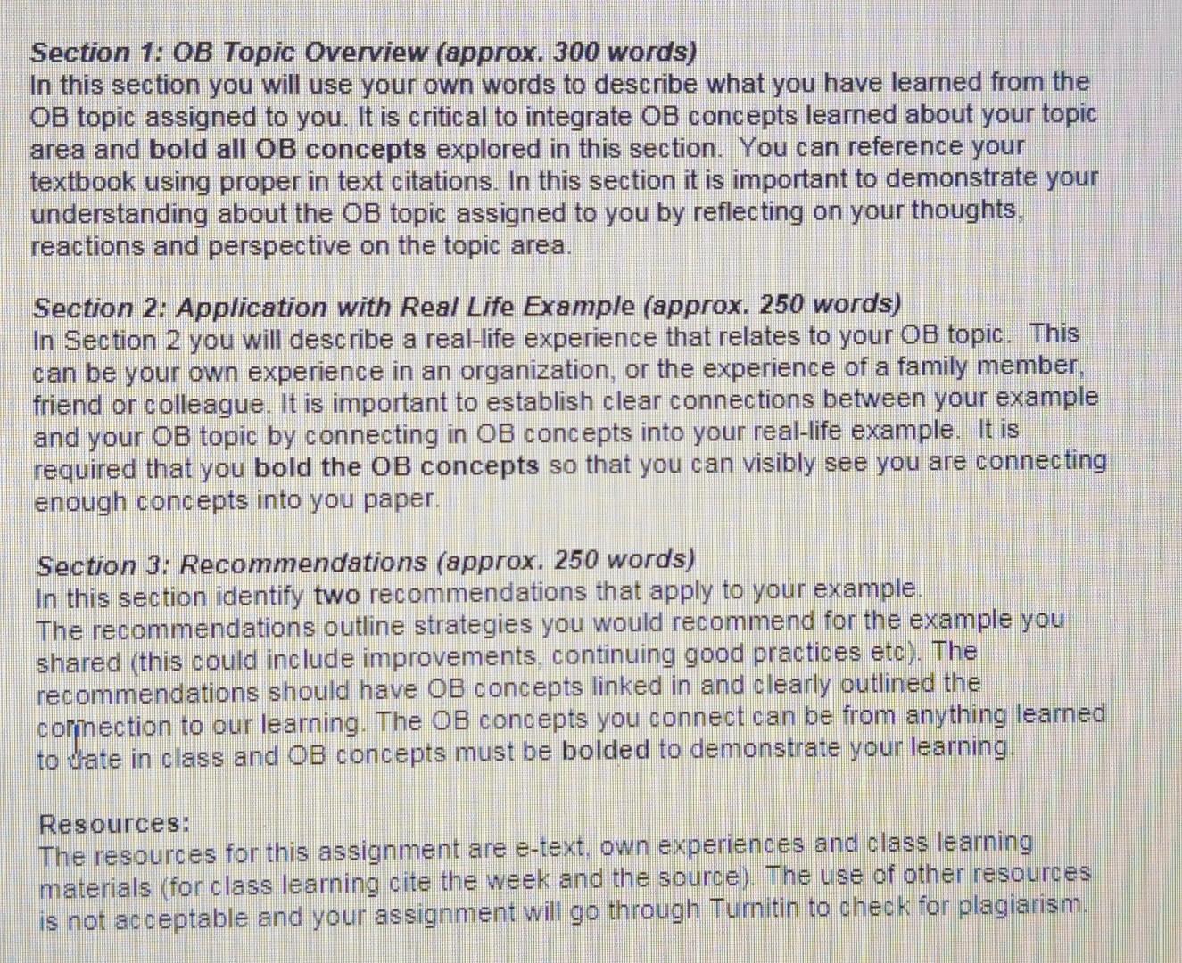Solved Section 1: OB Topic Overview (approx. 300 words) In | Chegg.com
