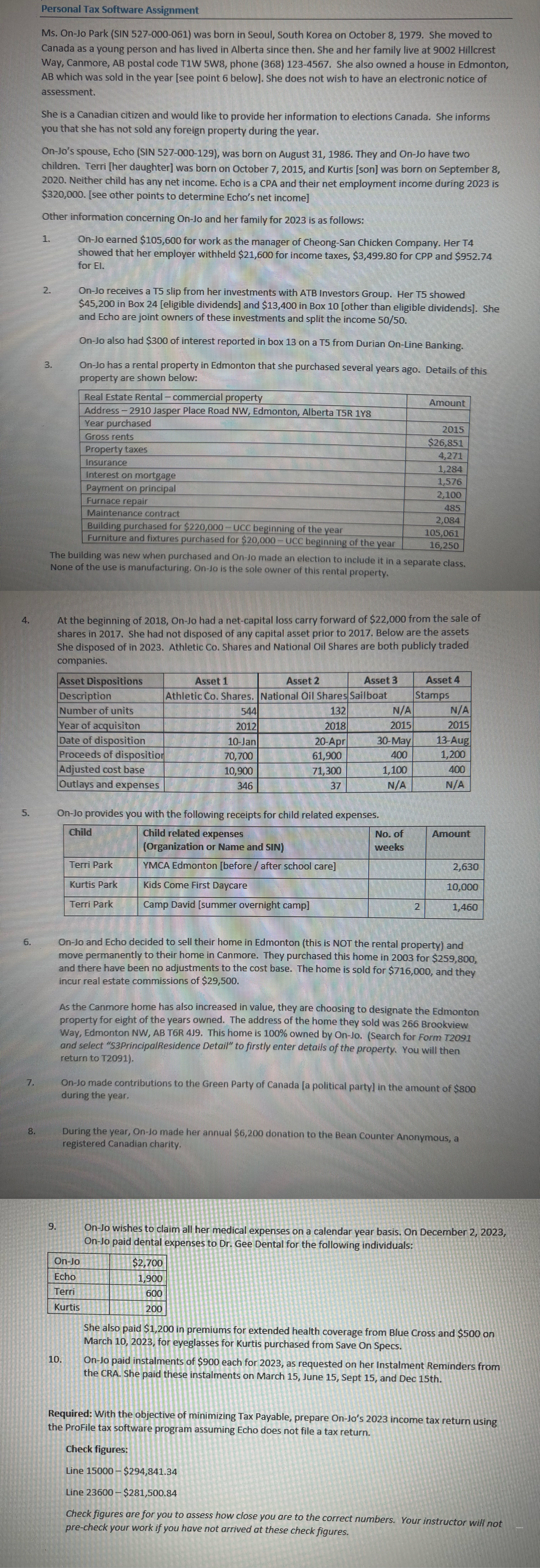 Solved Personal Tax Software - ﻿ProFile please help thank | Chegg.com