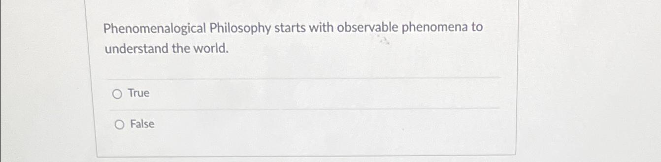 Solved Phenomenalogical Philosophy starts with observable | Chegg.com