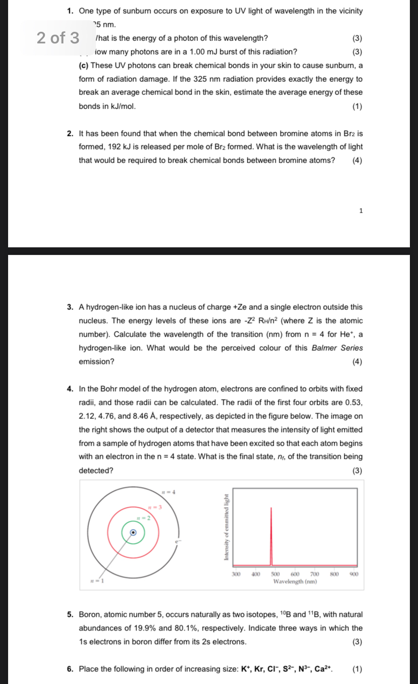 Solved One type of sunburn occurs on exposure to UV light of | Chegg.com