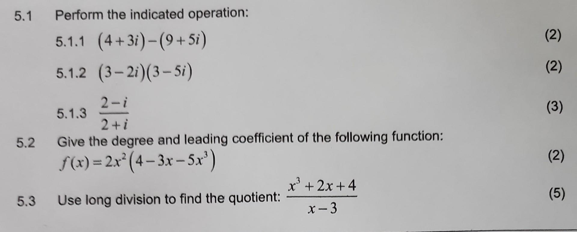 Solved 5.1 Perform the indicated operation: | Chegg.com