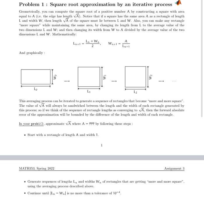 Solved Problem 1 : Square root approximation by an iterative | Chegg.com