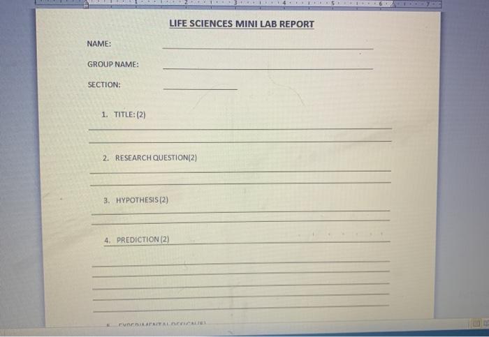 3.4. LIFE SCIENCES MINI LAB REPORT NAME: GROUP NAME: | Chegg.com