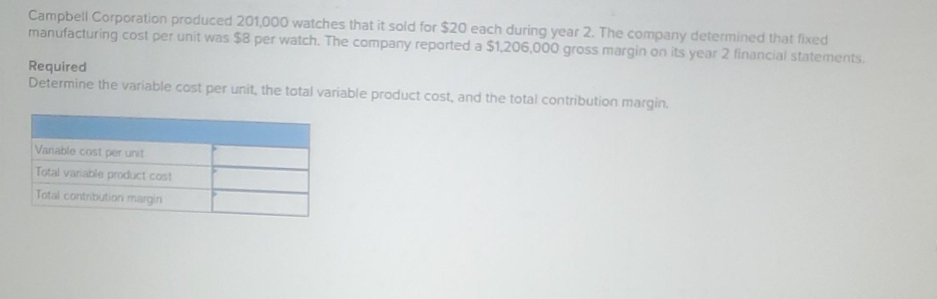 Solved Campbell Corporation produced 201,000 watches that it | Chegg.com