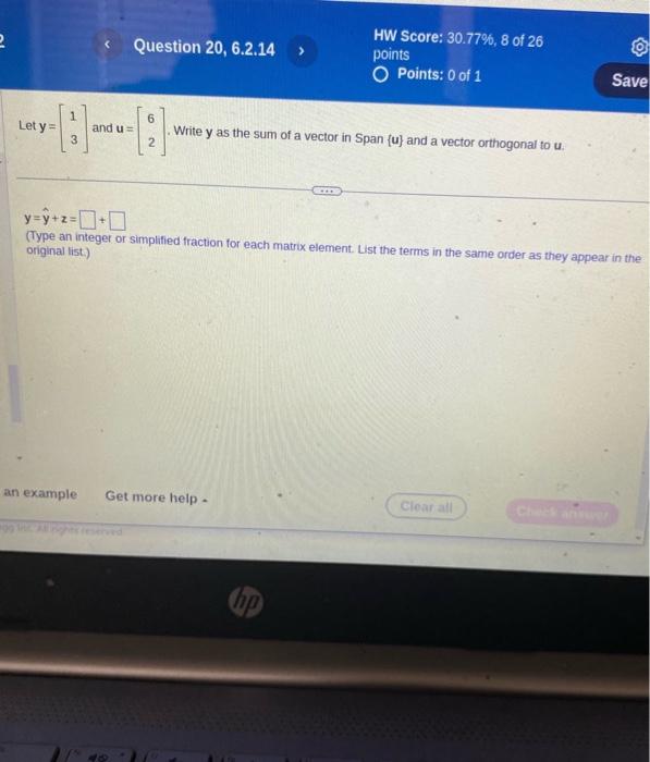 Solved Let y=[13] and u=[62]. Write y as the sum of a vector | Chegg.com