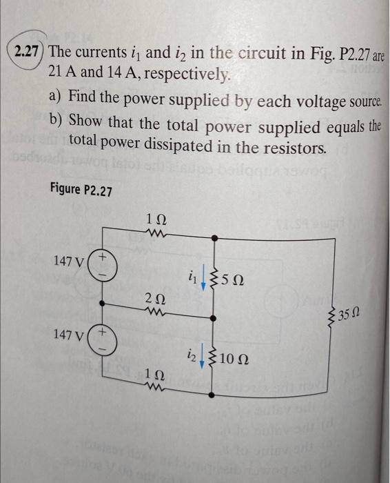 Solved 27) The currents i1 and i2 in the circuit in Fig. | Chegg.com