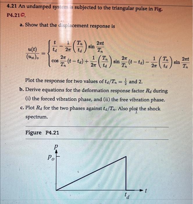 Solved 4.21 An undamped system is subjected to the | Chegg.com