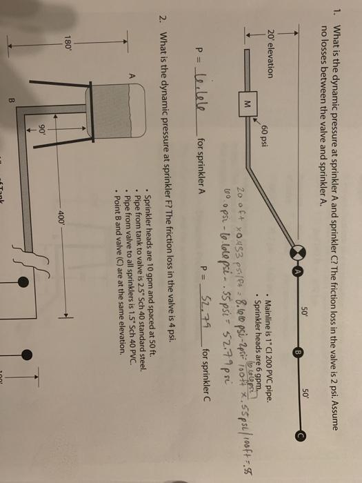 Solved 1. What is the dynamic pressure at sprinkler A and | Chegg.com