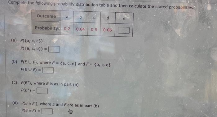 Solved Complete the following probability distribution table | Chegg.com