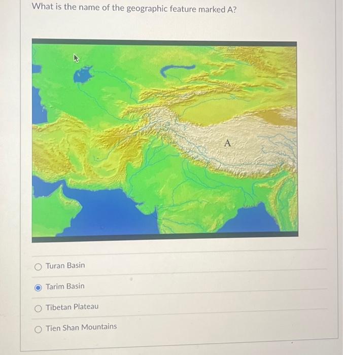 What is the name of the geographic feature marked A? | Chegg.com
