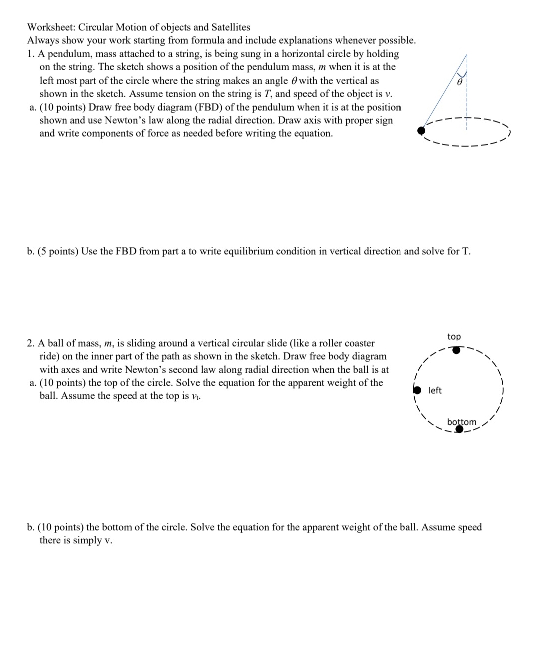 Solved Worksheet: Circular Motion of objects and | Chegg.com
