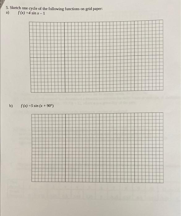 Solved 5. Sketch one cycle of the following functions on | Chegg.com