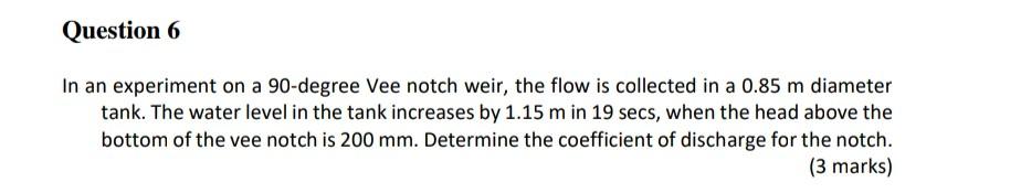 Solved In an experiment on a 90-degree Vee notch weir, the | Chegg.com