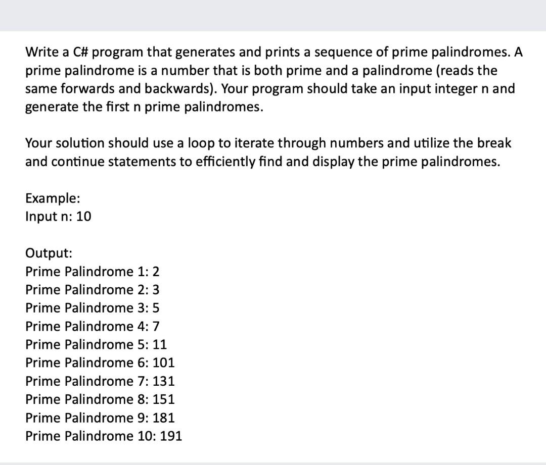 Solved Write a C\\# program that generates and prints a | Chegg.com