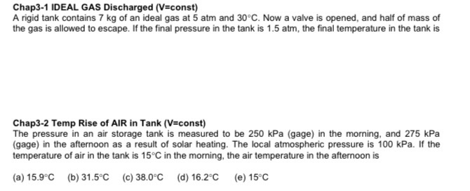 Solved Chap3-1 IDEAL GAS Discharged (V=const) A rigid tank | Chegg.com