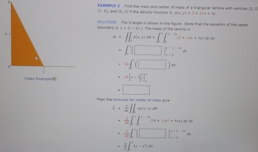 Solved EXAMPLE 2 Find the mass and center of mass of a | Chegg.com