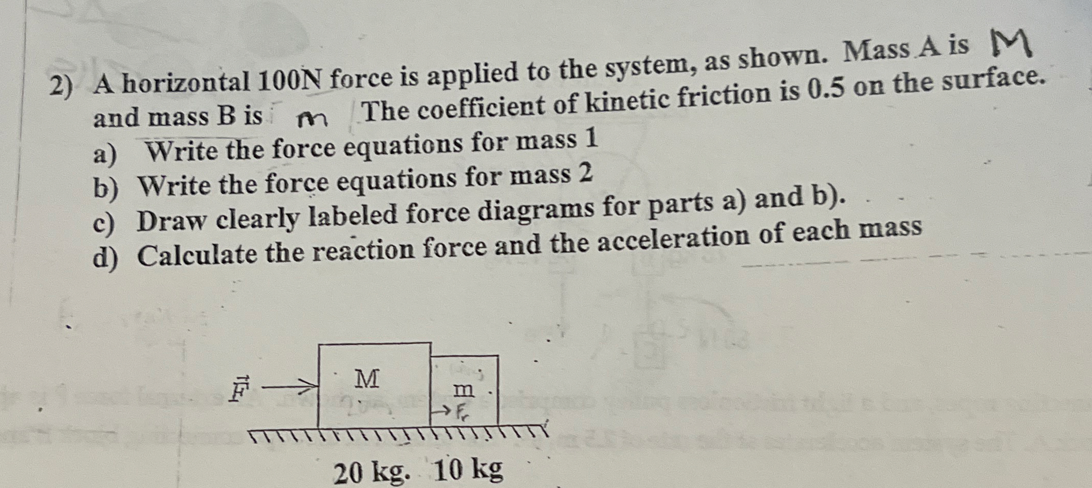A horizontal 100 ﻿N force is applied to the system, | Chegg.com