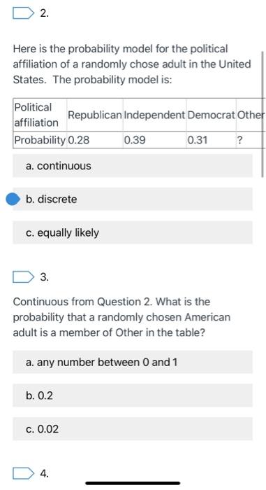 Solved 2. Here is the probability model for the political | Chegg.com