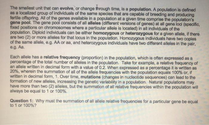 Solved The smallest unit that can evolve, or change through | Chegg.com