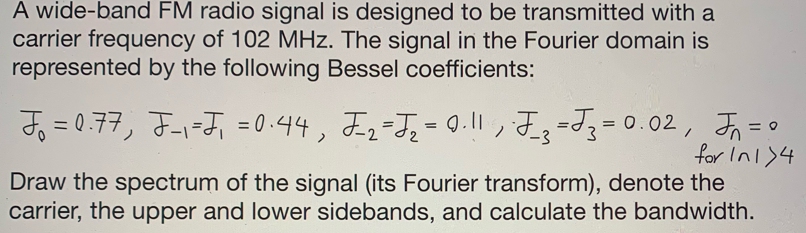 A wide-band FM radio signal is designed to be | Chegg.com