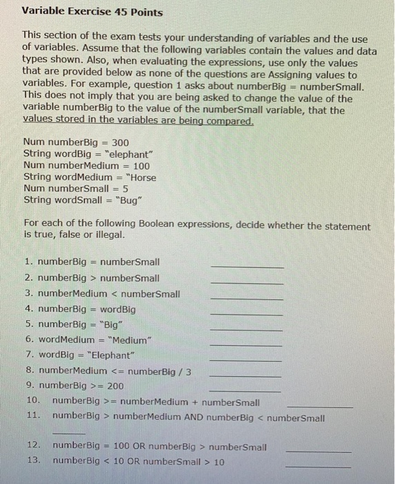 Solved Variable Exercise 45 Points This section of the exam | Chegg.com
