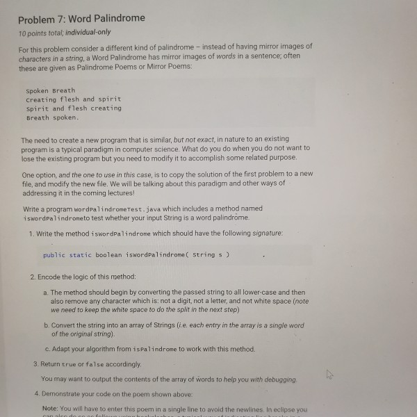 Solved Problem 7: Word Palindrome 10 points total; | Chegg.com