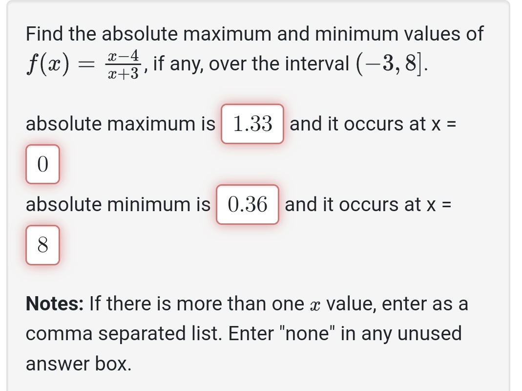 Solved Find the absolute maximum and minimum values of | Chegg.com