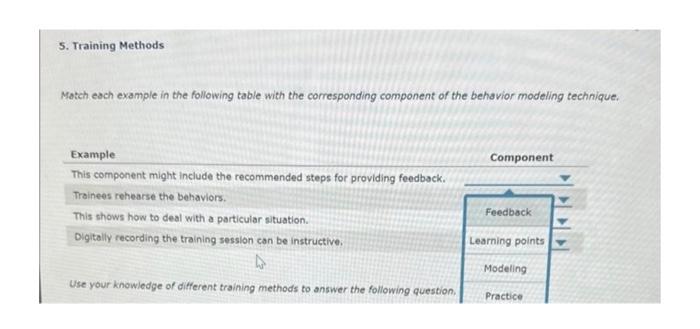 Solved 5. Training Methods Match each example in the | Chegg.com