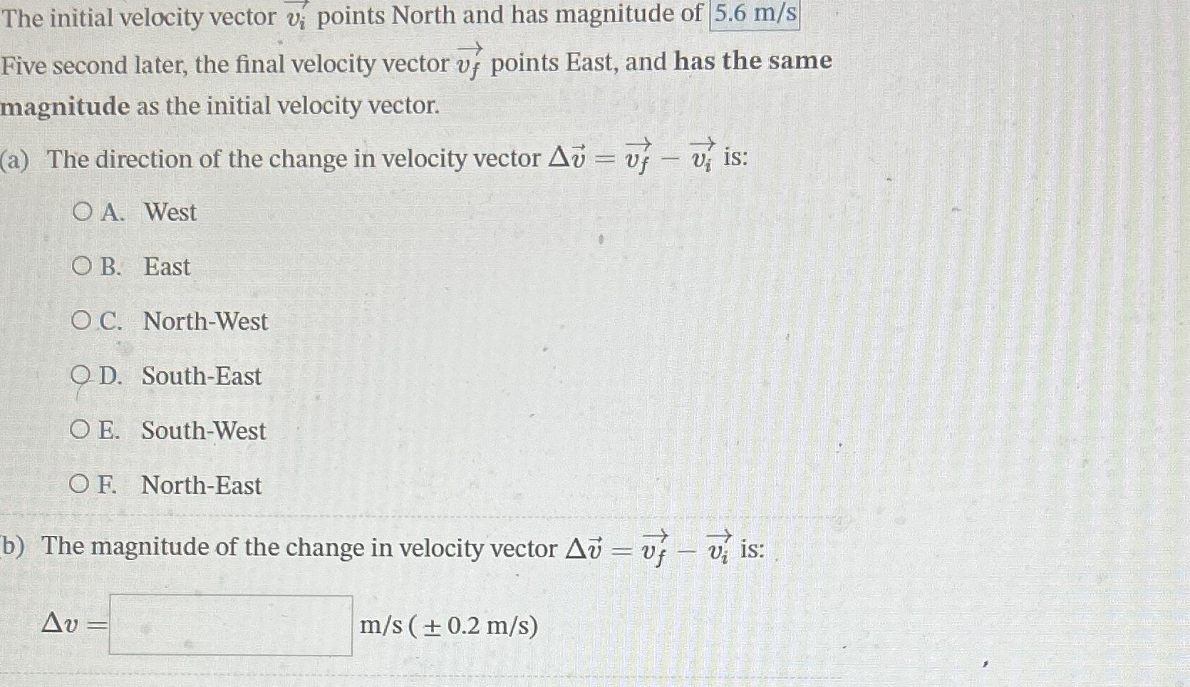 Solved The initial velocity vector vec(vi) ﻿points North and | Chegg.com