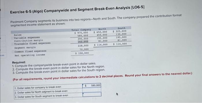 Solved Exercise 6-5 (Algo) Companywide and Segment | Chegg.com