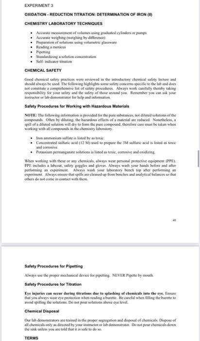 EXPERMENT 3 OXIDATION - REDUCTION TITRATION: | Chegg.com