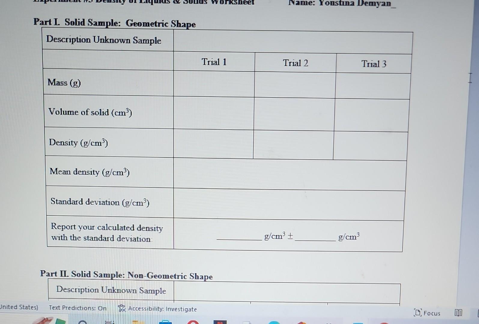 Part I - Geometrically-shaped Solid Sample Determine | Chegg.com