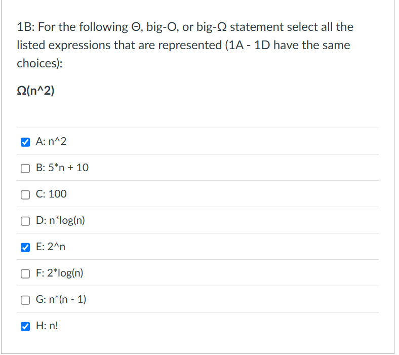 Solved 1 B ﻿: For the following Θ, ﻿big-O, or ﻿big- Ω | Chegg.com