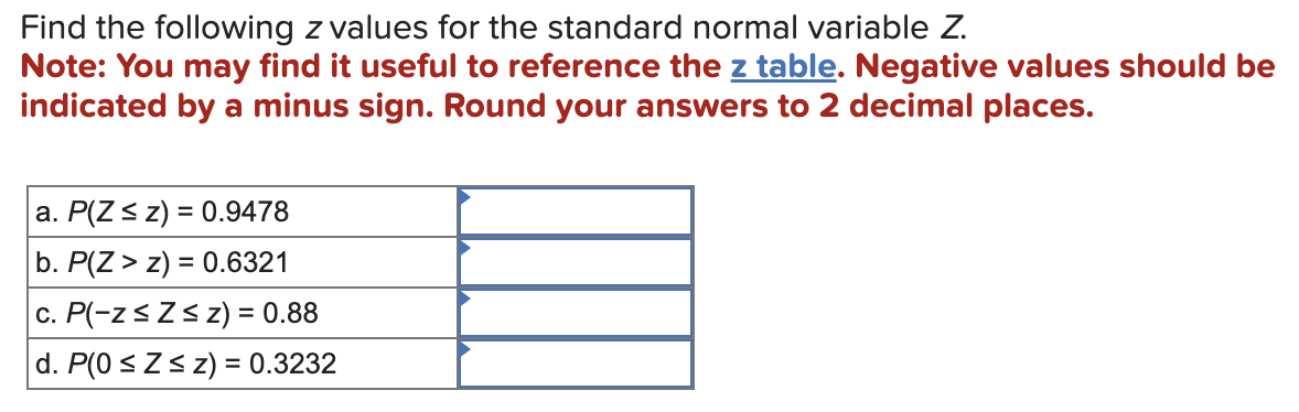 Solved Find the following \( ﻿z \) ﻿values for the standard | Chegg.com