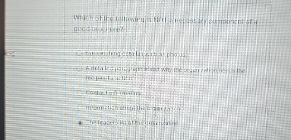 Solved Which of the following is NOT a necessary component | Chegg.com