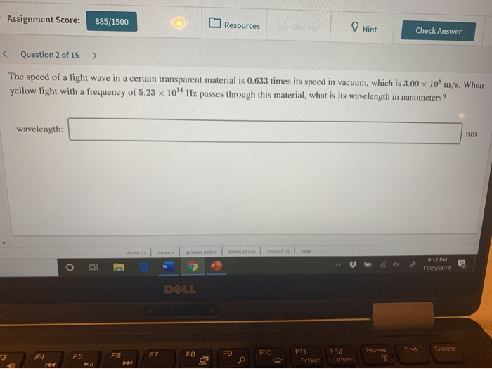Solved Assignment Score: 885/1500 Resources Hint Check | Chegg.com