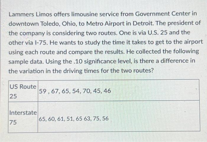 Solved Lammers Limos offers limousine service from | Chegg.com