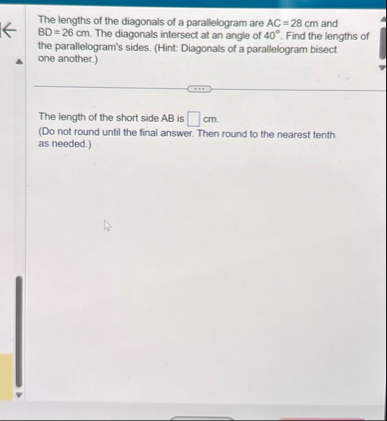 Solved The lengths of the diagonals of a parallelogram are | Chegg.com