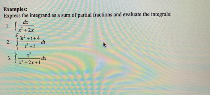 Solved Examples: Express the integrand as a sum of partial | Chegg.com