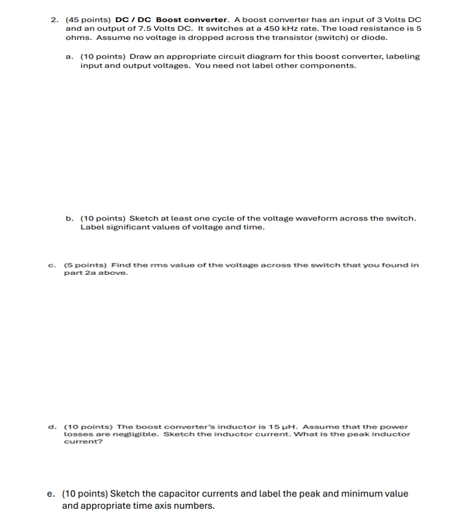Solved 2. (45 ﻿points) ﻿DC / ﻿DC Boost converter. A boost | Chegg.com
